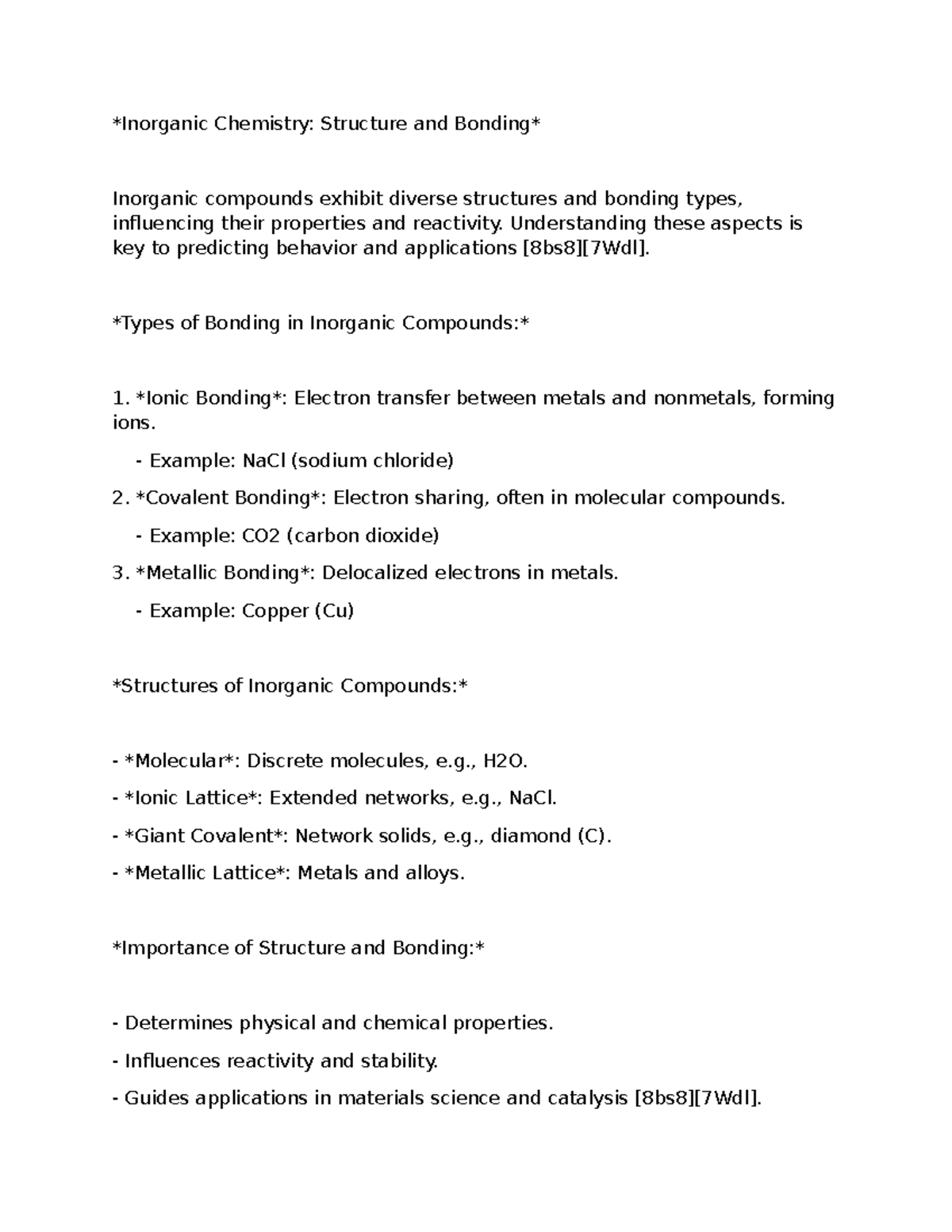 Inorganic Chemistry: Structure & Bonding Insights (CHEM 101) - Studocu