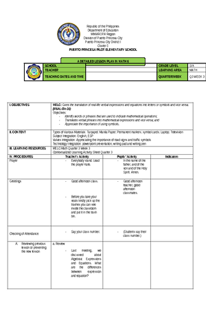 Science 4 Lesson Plan - School Holy Trinity University Grade Level ...