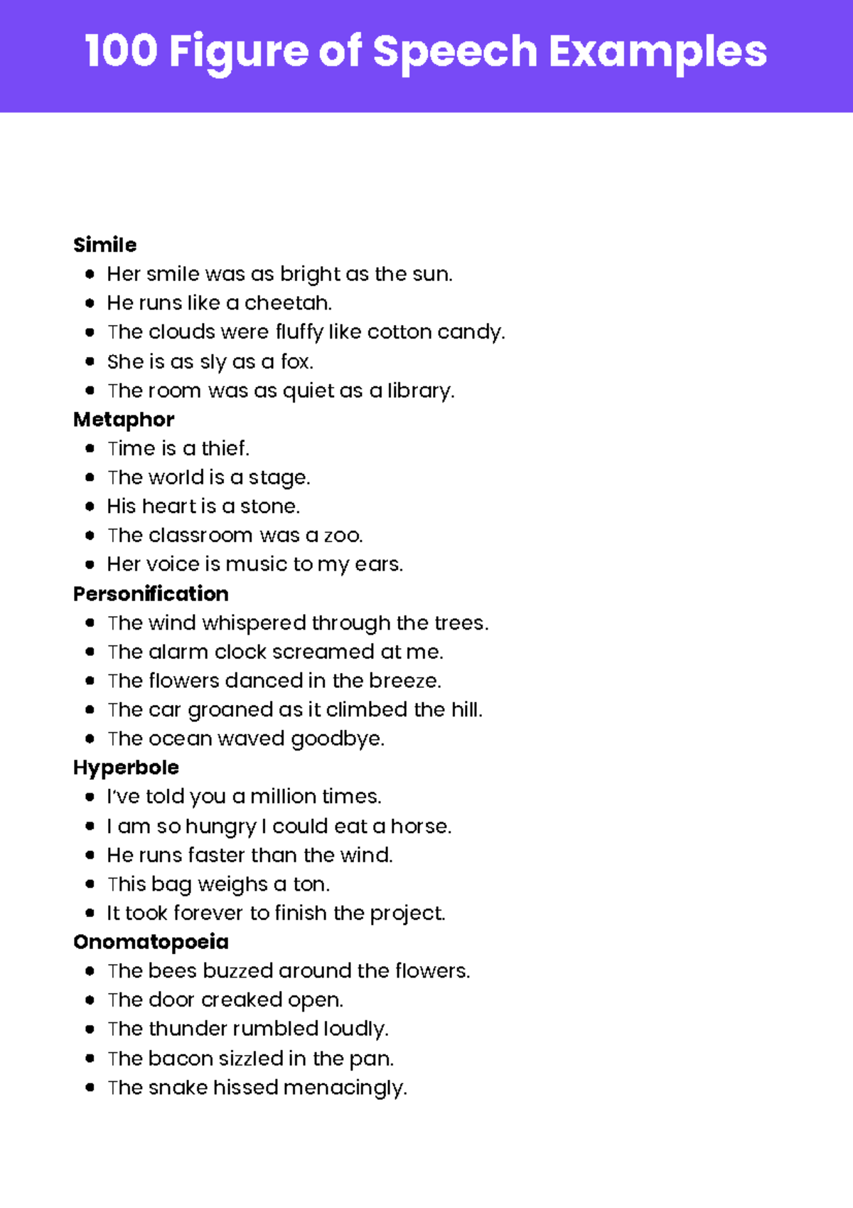 100 Figures of Speech Examples: Similes, Metaphors, and More - Studocu