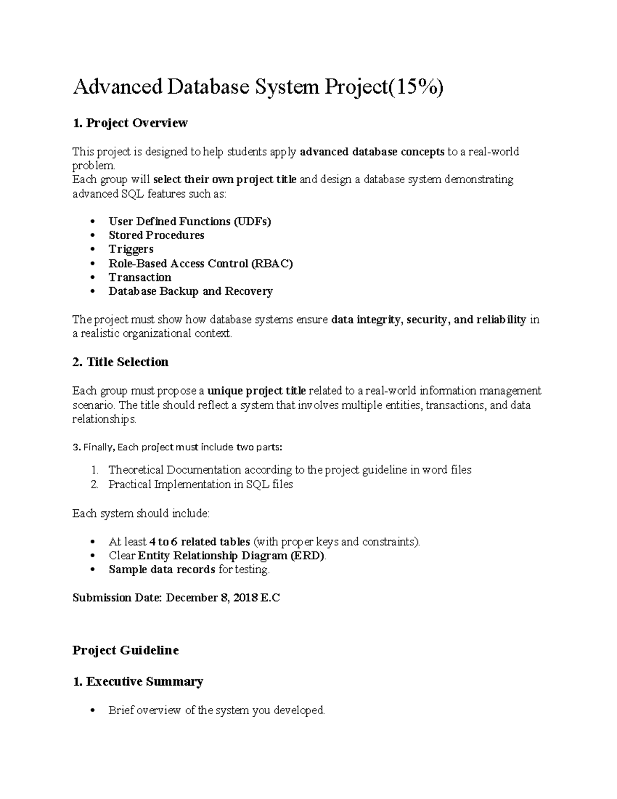 Advanced Database System 1: Project Overview and Guidelines - Studocu