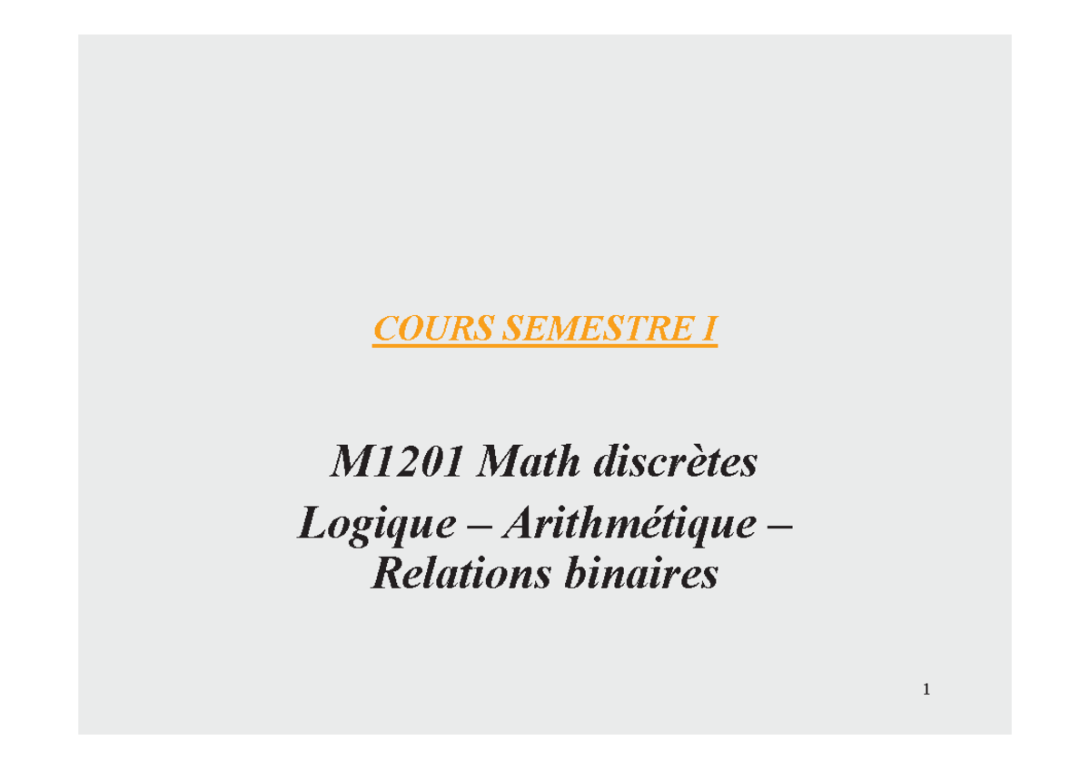 Cours Complet d'Arithmétique - Math M1201 Semestre I - Studocu