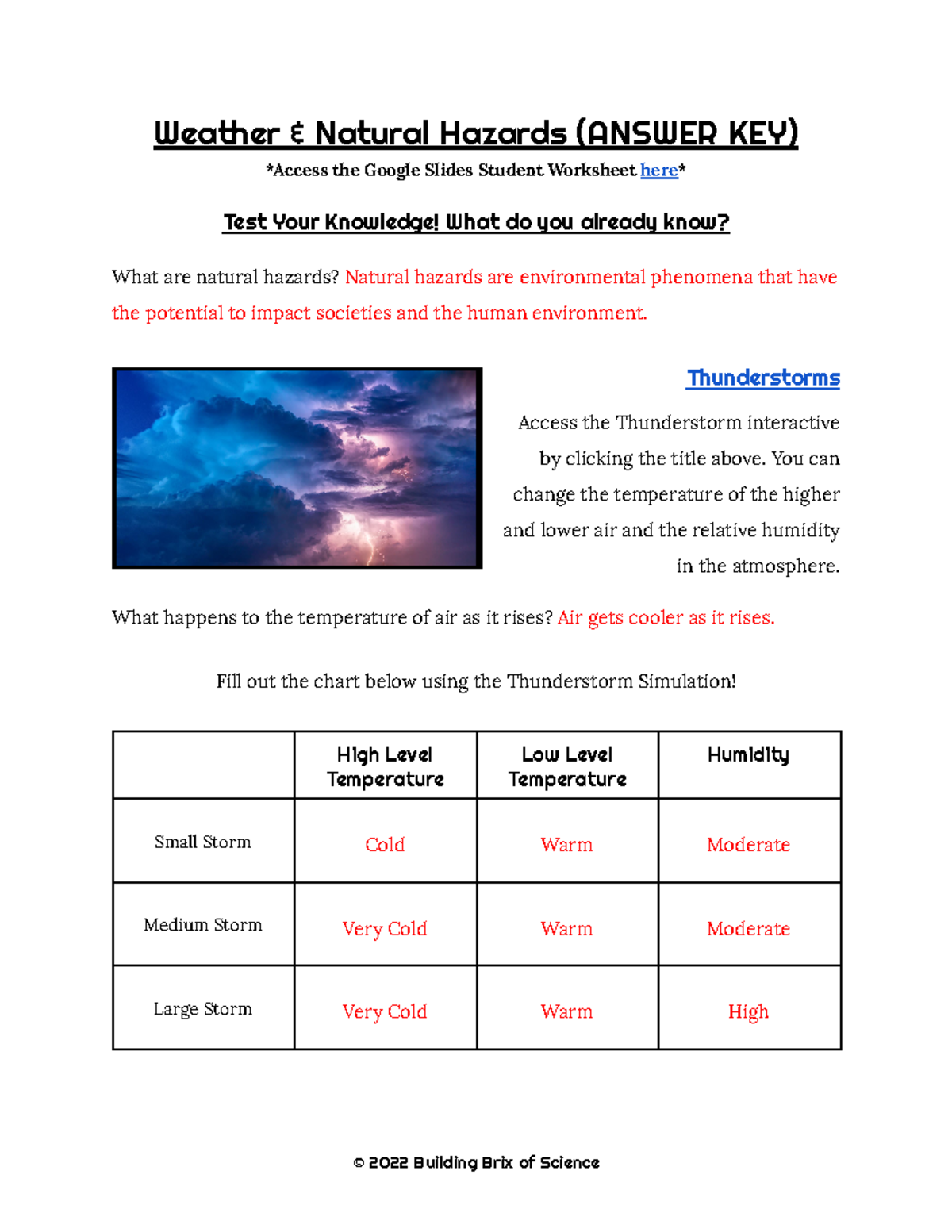Weather & Natural Hazards Lab (ANSWER KEY) - Thunderstorms & Hurricanes ...