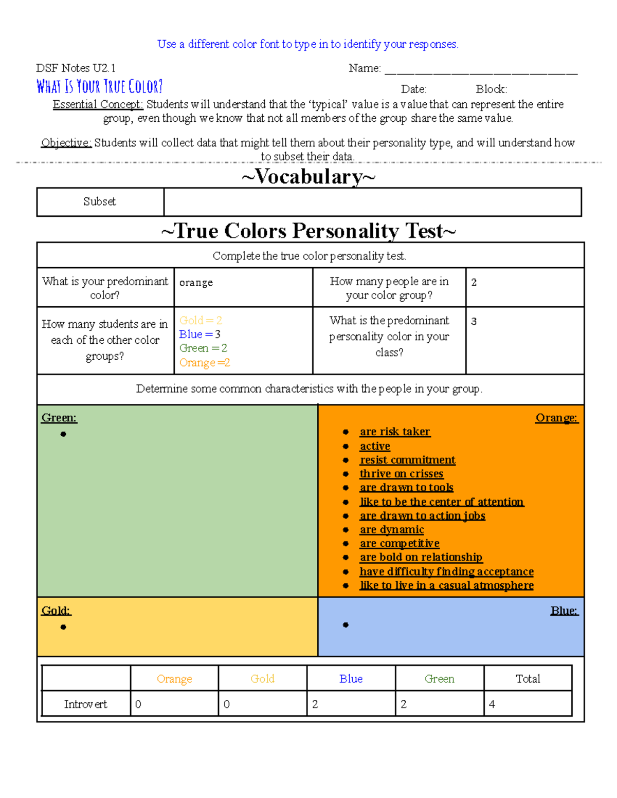 Aidan Lopez - U2.1 - Understanding Your True Color Personality - Studocu