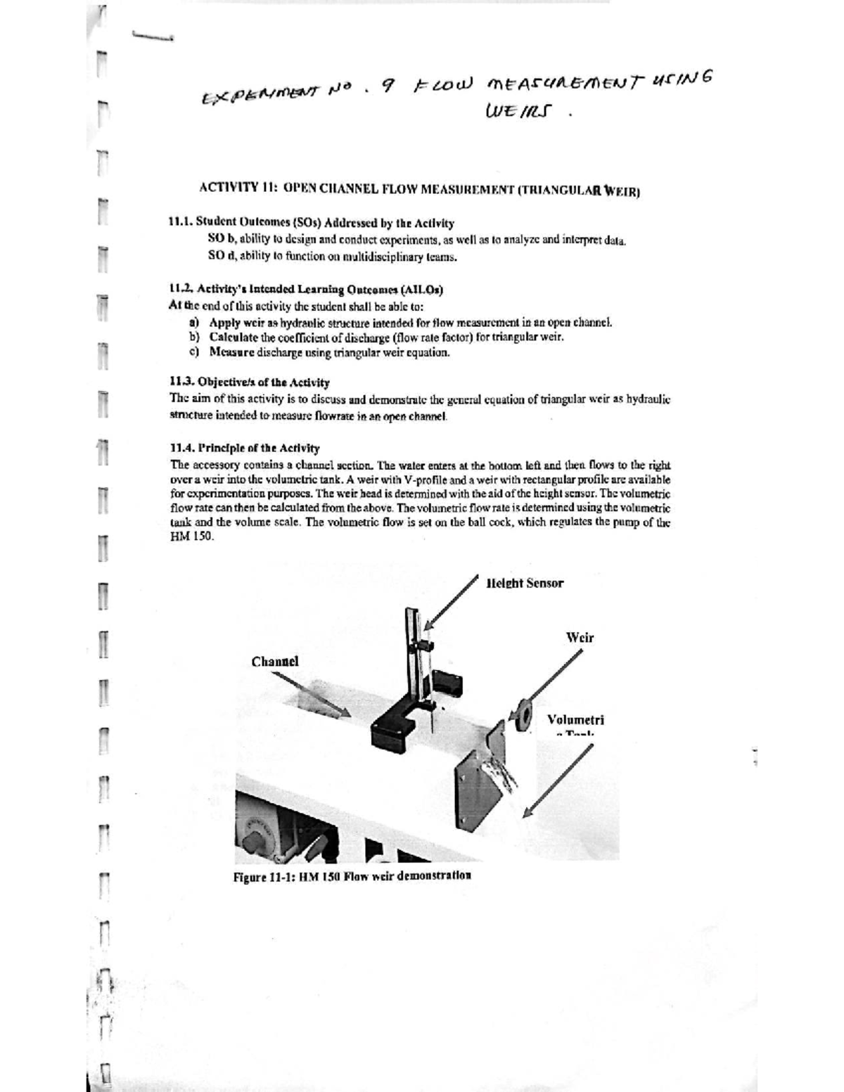 Lab 9: Flow Measurement Using Triangular and Rectangular Weirs - Studocu