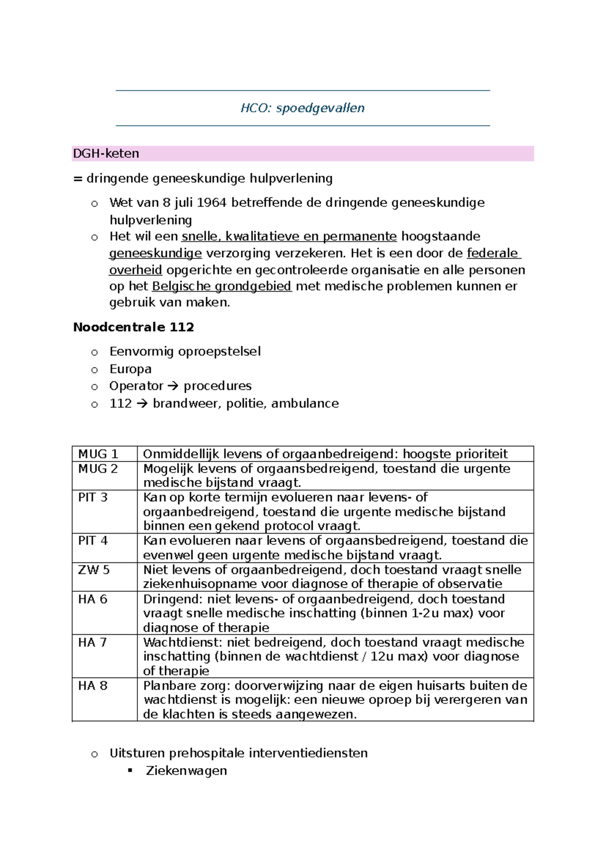 HCO: Samenvatting van Spoedgevallen en Dringende Geneeskundige ...