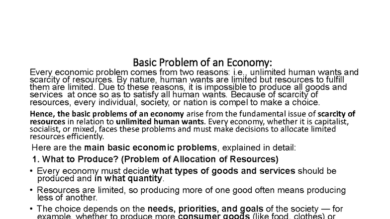 Basic Economic Problems: Scarcity & Choices Explained - Studocu