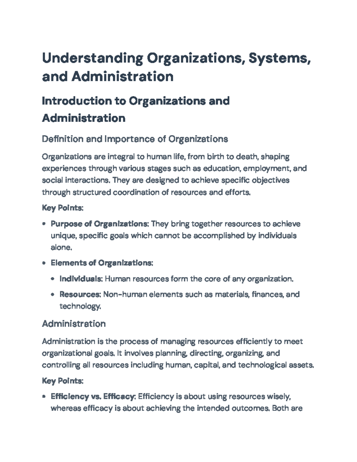 Understanding Organizations & Admin: A Systems Approach (ORG 101) - Studocu