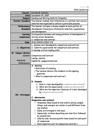 Learner Centered Lesson PLAN - LEARNER CENTERED LESSON PLAN ENGLISH I. Learning - Studocu
