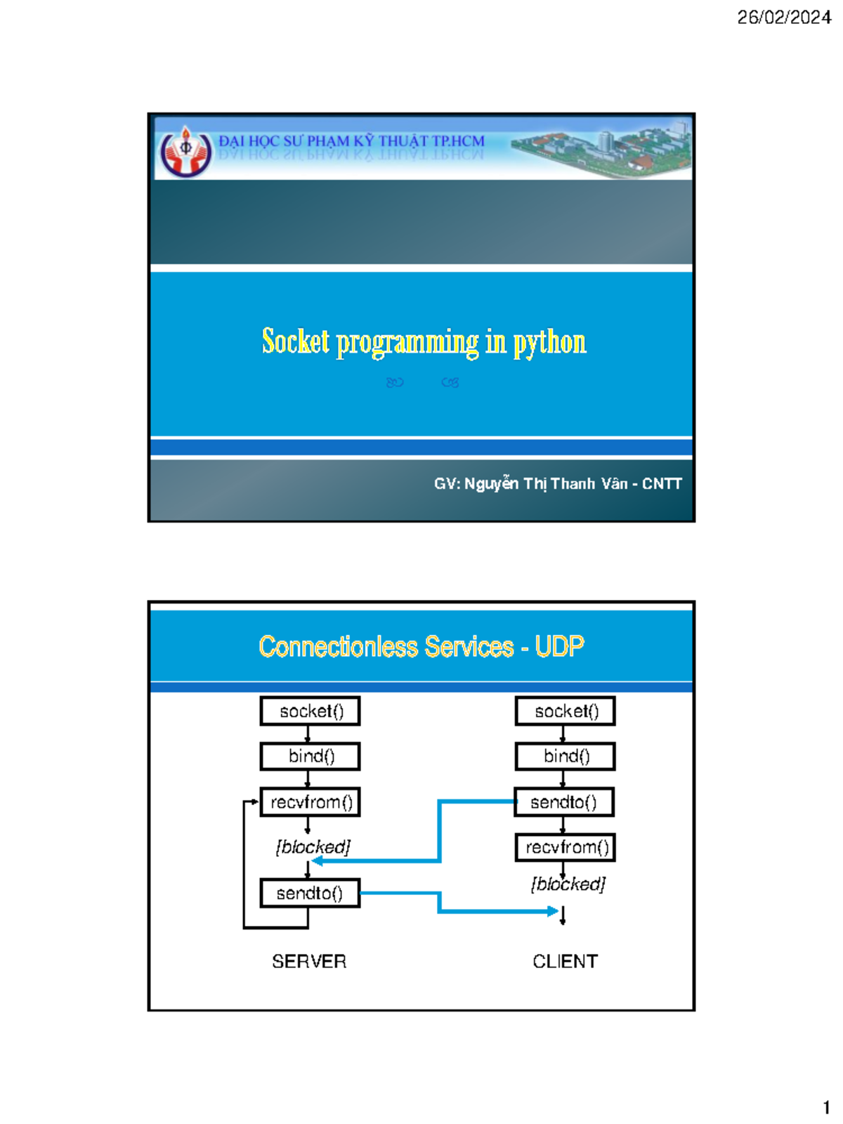 Ch02.12. Socket Multithread in Python - GV: Nguyễn Thị Thanh Vân - CNTT socket() bind() - Studocu