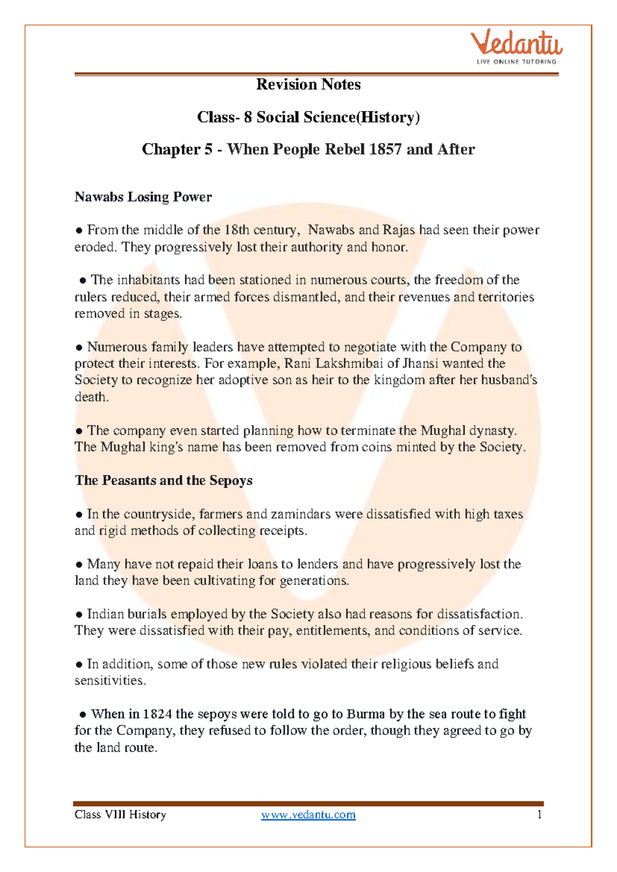 Cbse class 8 social science history chapter 5 notes - Revision Notes ...