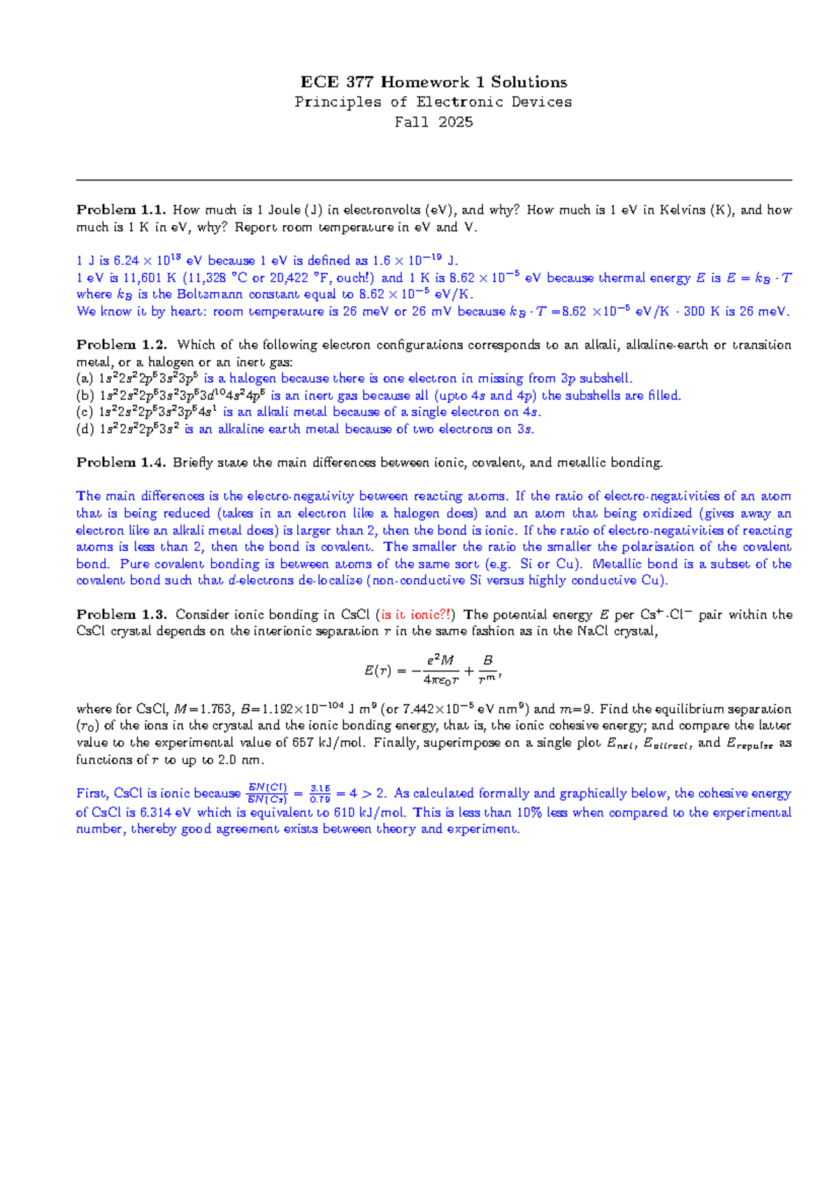 ECE 377 Homework 1 Solutions - Electronic Devices Principles Fall 2025 - Studocu
