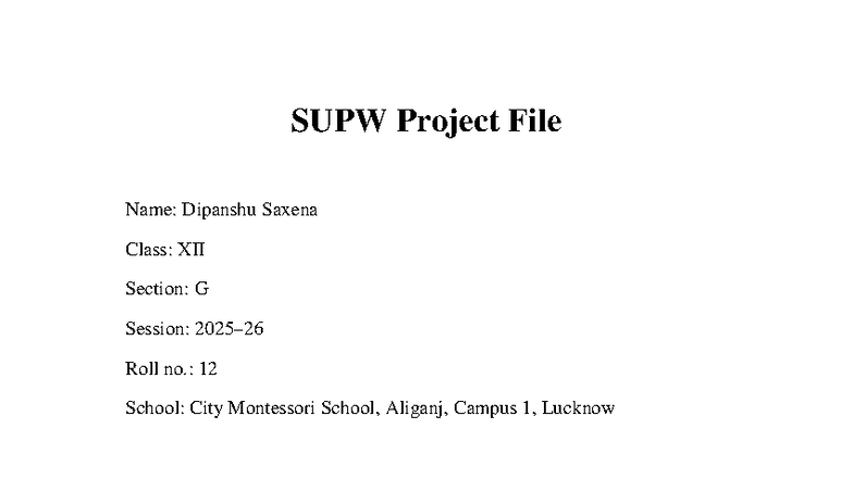 SUPW Project File: Reflections on Community Service Activities - Studocu