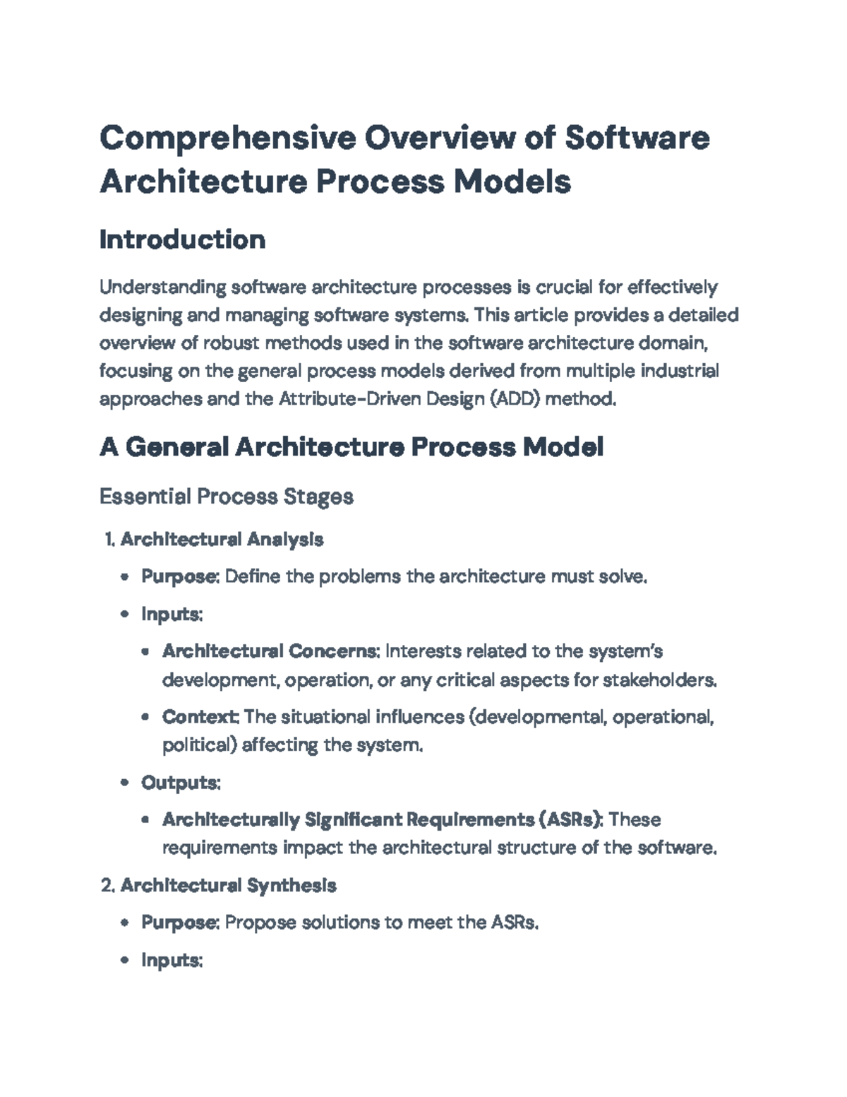 Software Architecture Process Models: A Comprehensive Overview ...