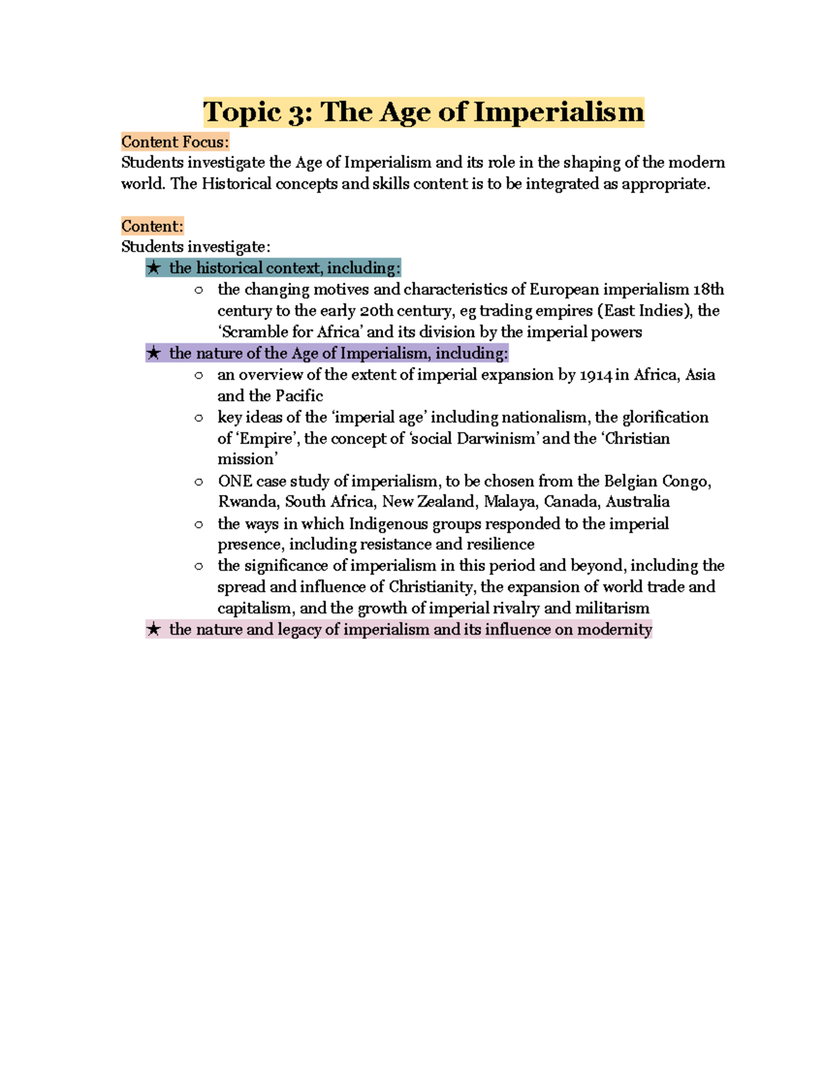 Notes on Topic 3 - The Age of Imperialism: Key Aspects & Impact - Studocu