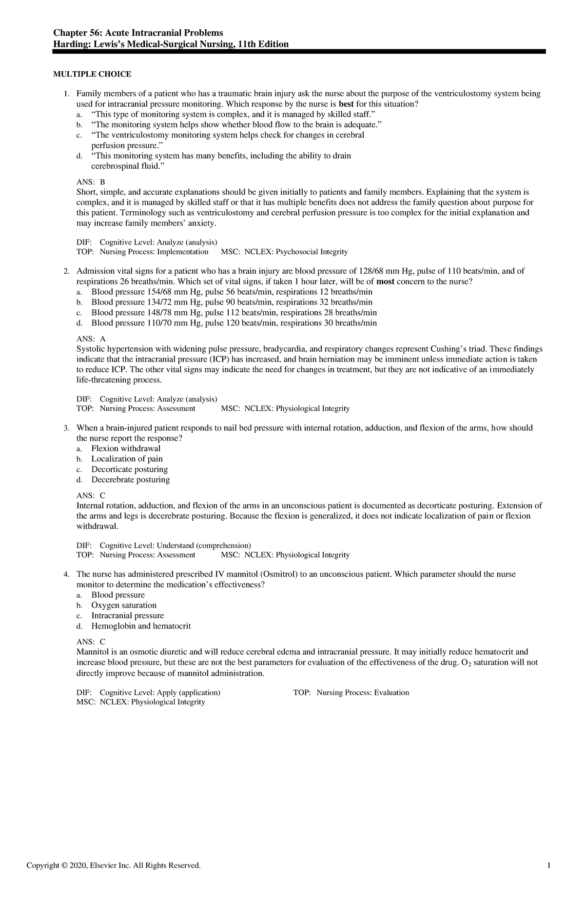 Exam View - CH0056 Acute Intracranial Problems Study Guide 11e - Studocu