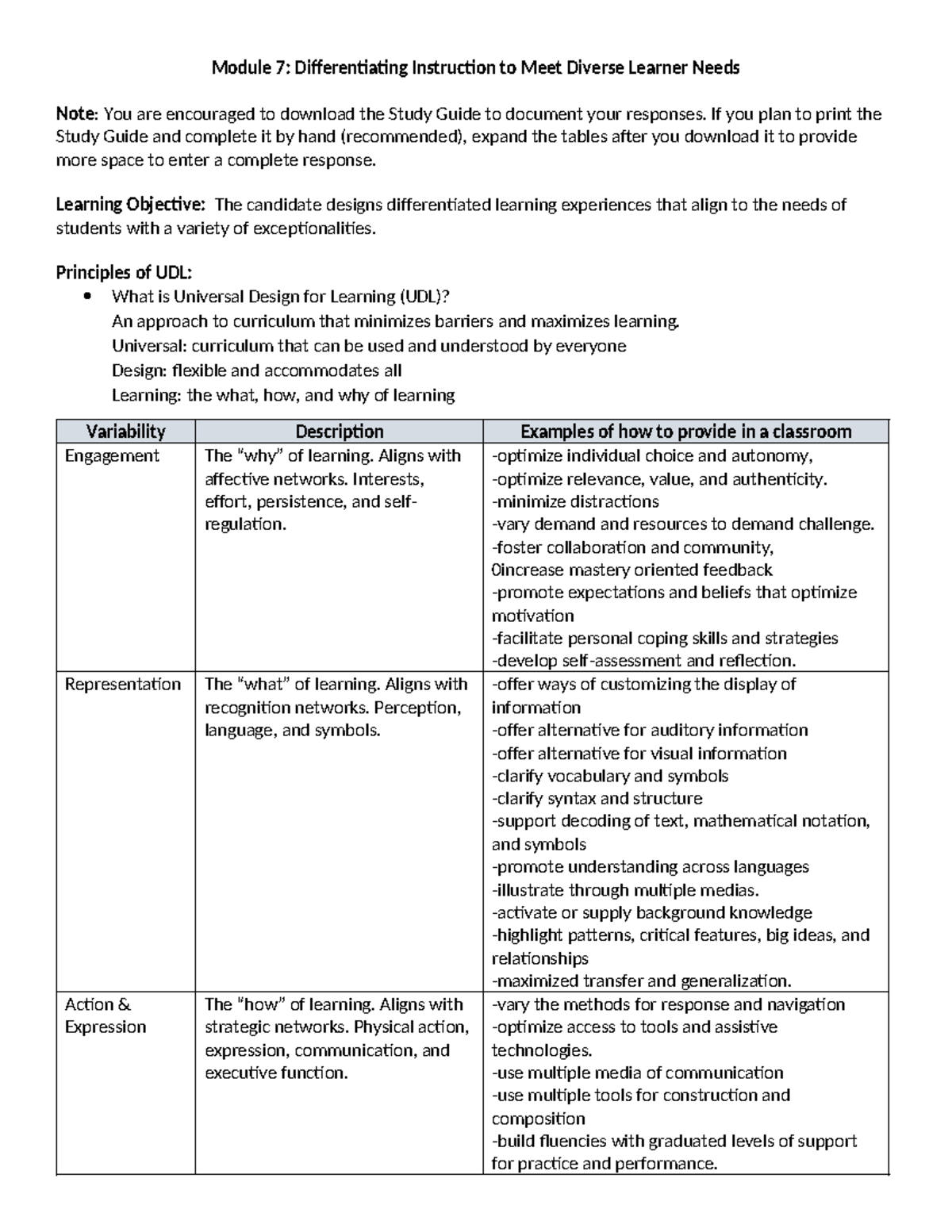 Module 7 - study guide - Module 7: Differentiating Instruction to Meet ...