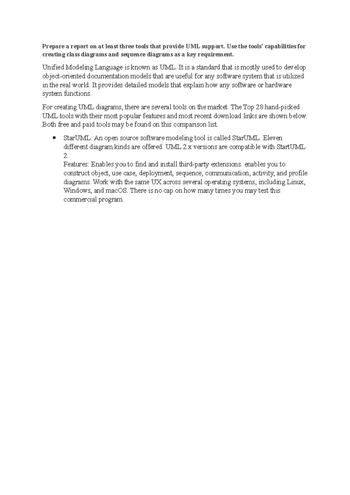 Projects Ch1 - Class Assignments - Prepare a report on at least three tools that provide UML ...