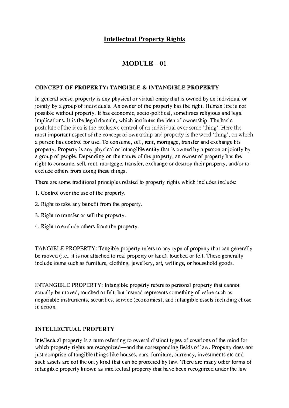 IPR Module 01: Concepts of Tangible & Intangible Property Rights - Studocu