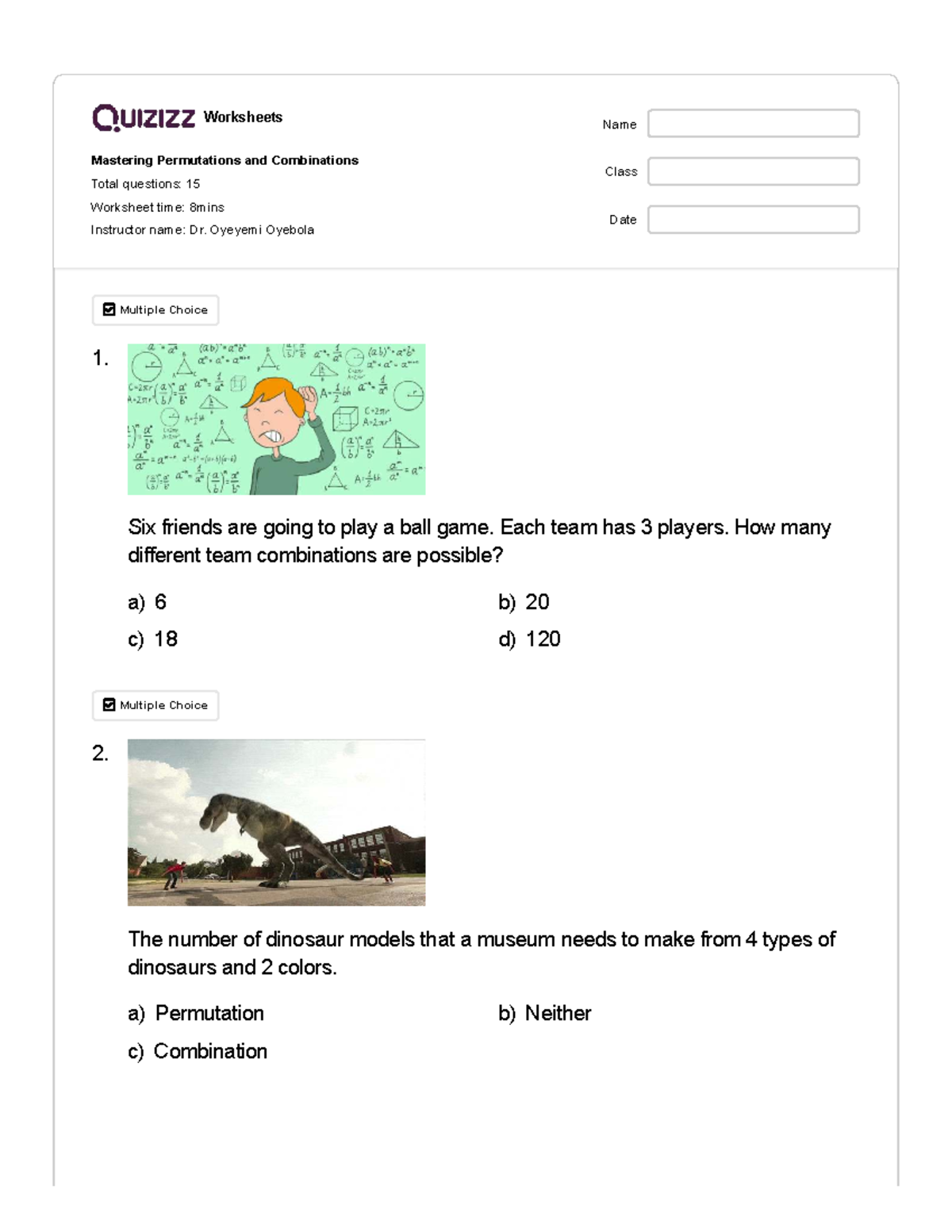 Mastering Permutations and Combinations: Practice Questions - Studocu