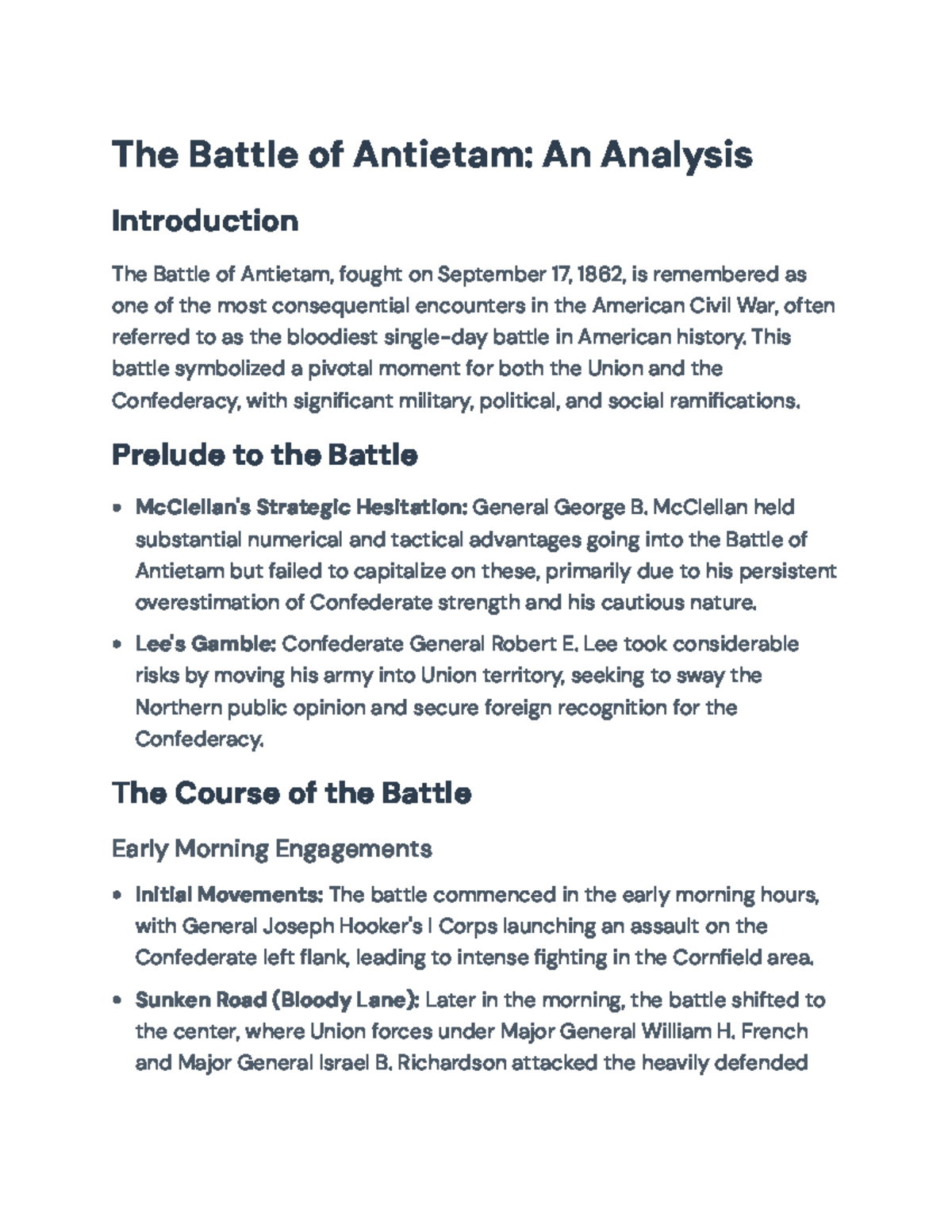 Analysis of the Battle of Antietam: Strategy, Outcomes, and Impacts ...