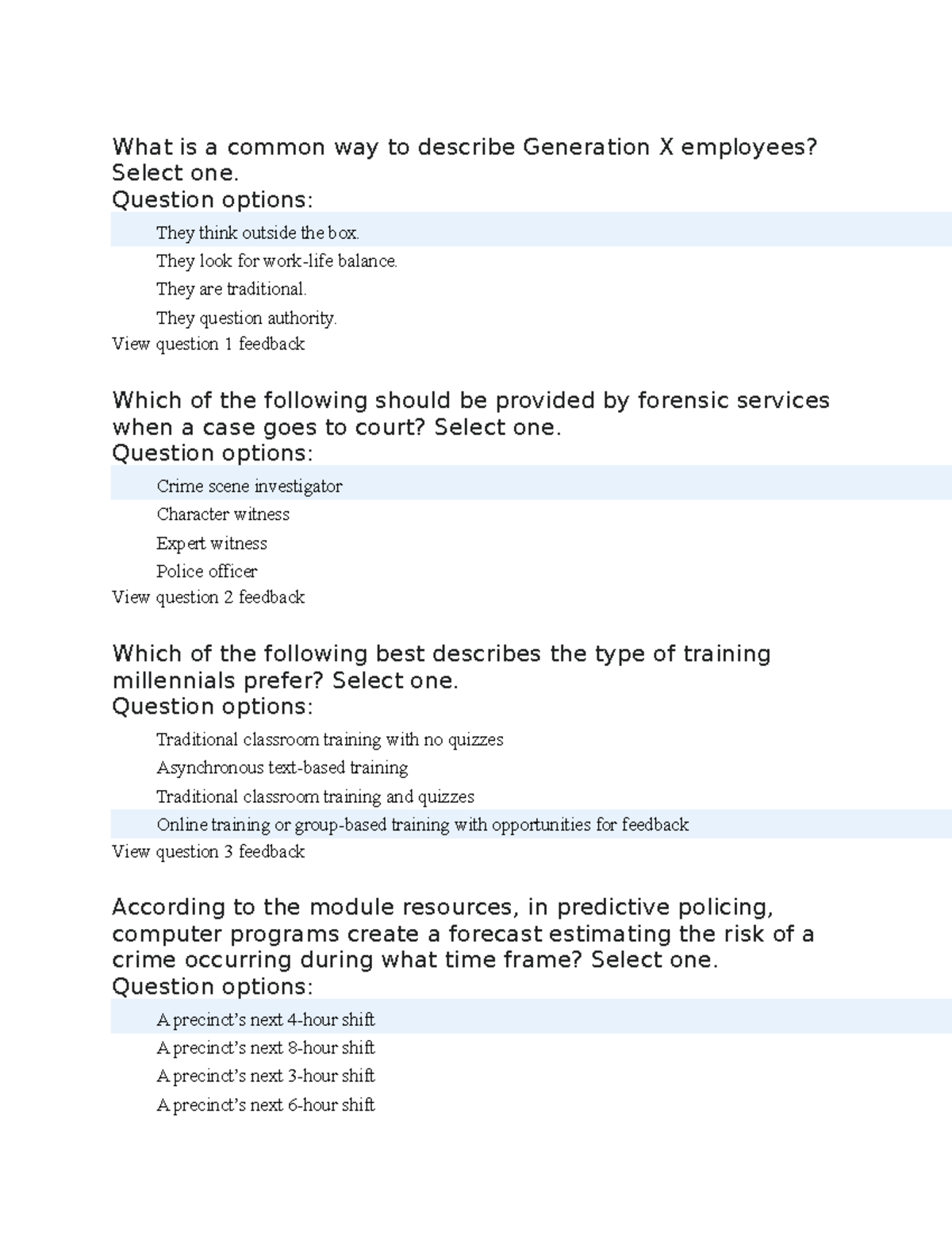 CRJ 101 - Generation X & Millennial Employee Practices Quiz - Studocu