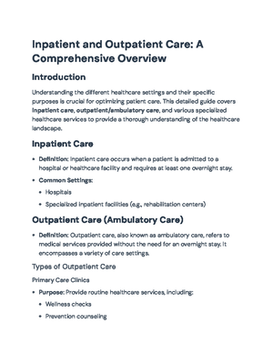 Comprehensive Overview of Healthcare Settings: Inpatient & Outpatient ...