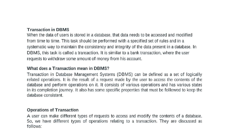 Chapter 2: Transaction Concepts in DBMS - Studocu