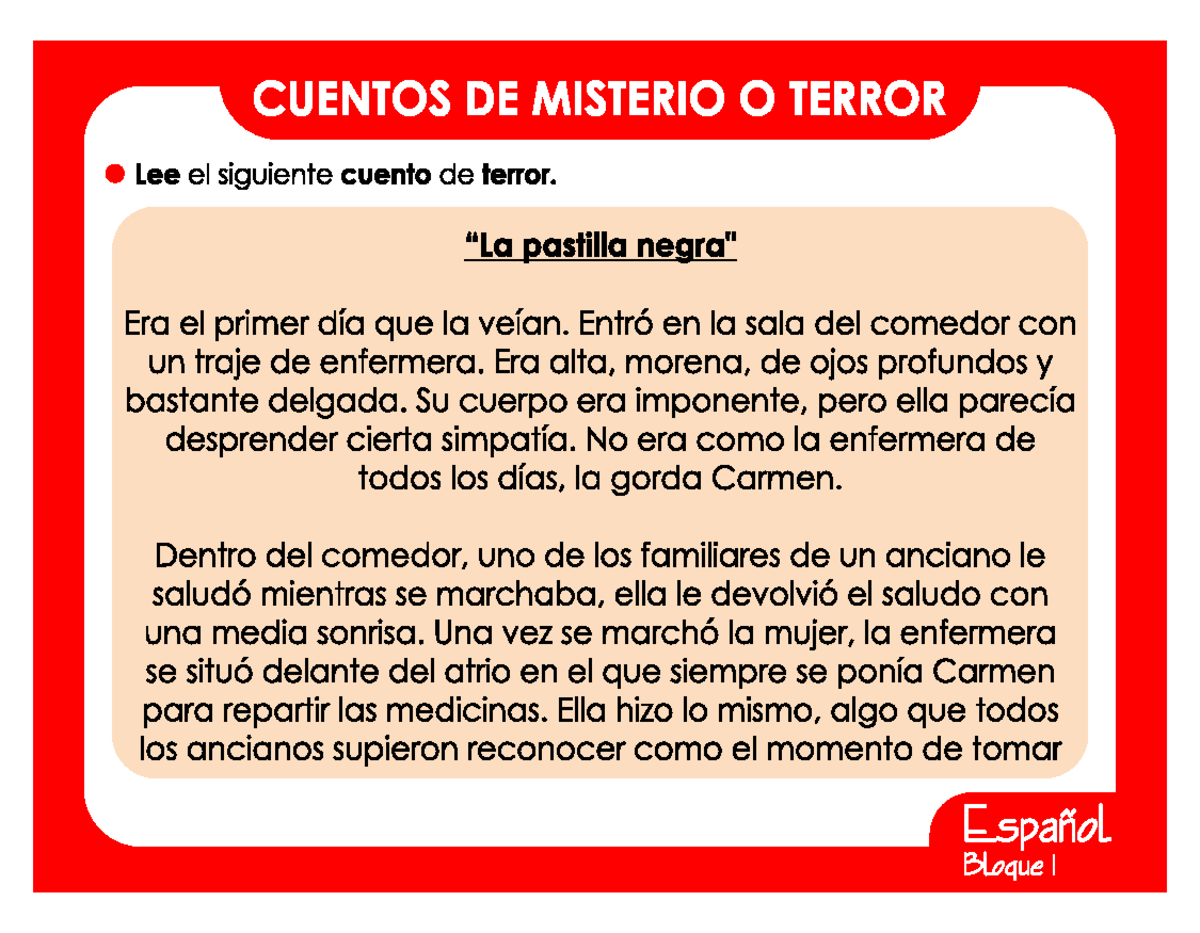 Cuentos de Terror - Ejercicios de Comprensión (Español Bloque I) - Studocu