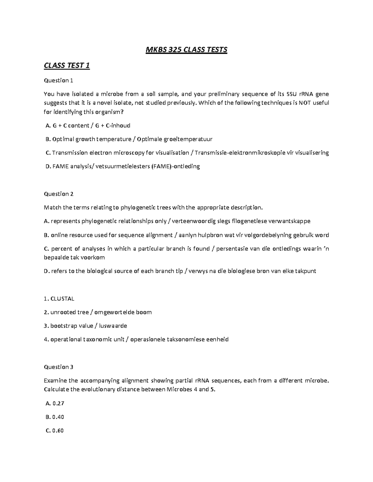 MKBS 325 Class Test Notes: Understanding Microbial Taxonomy & Evolution ...