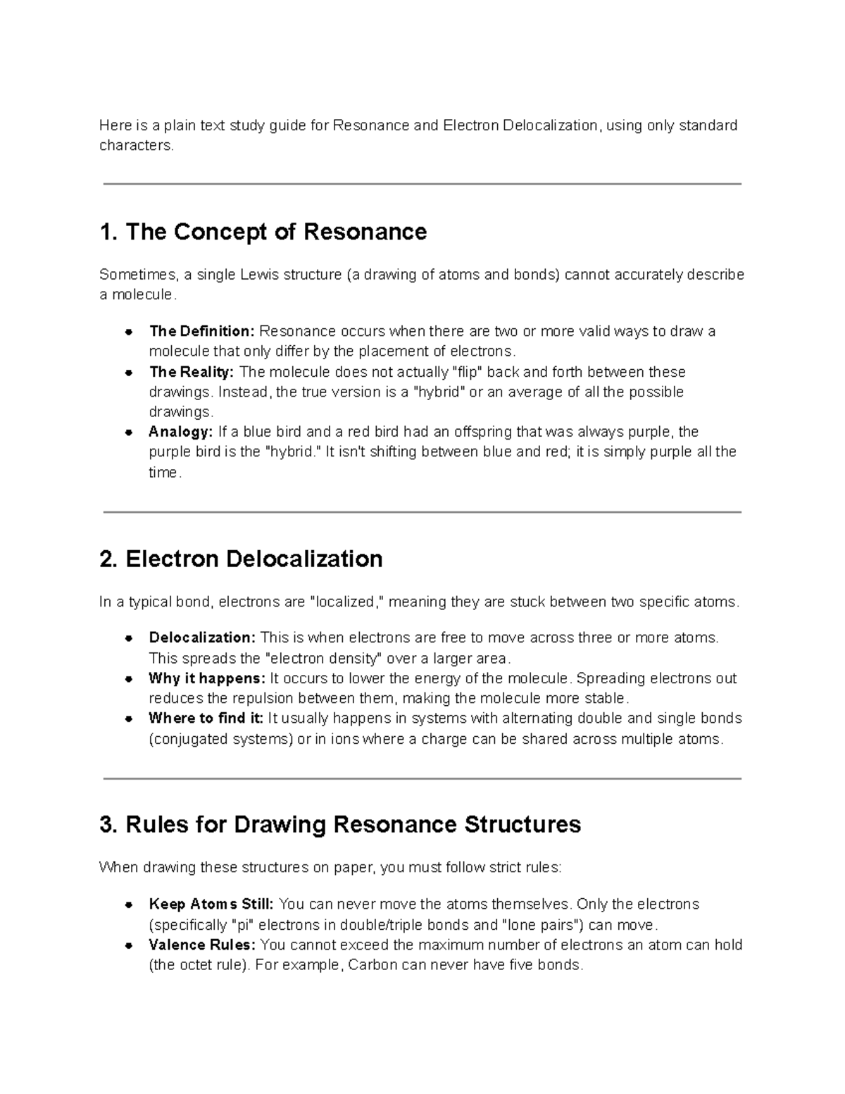 Organic Chem 2: Study Guide on Resonance & Electron Delocalization ...