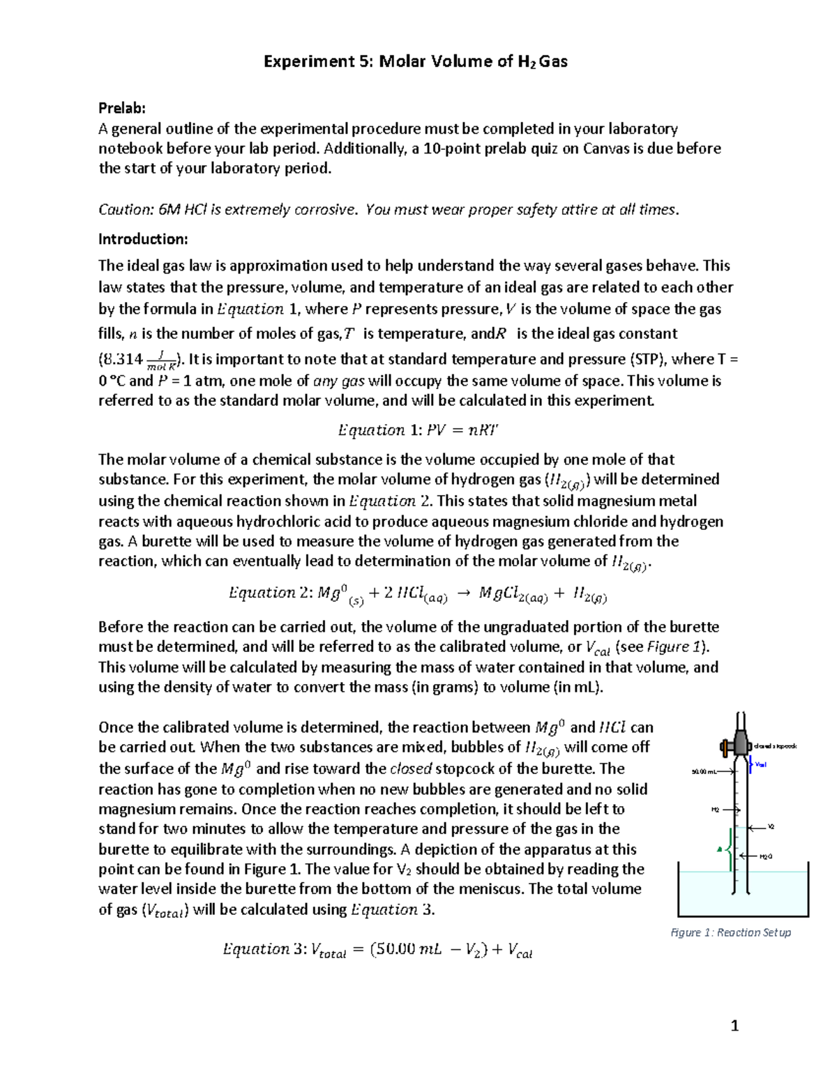 Experiment 5: Determining Molar Volume of H2 at STP - Lab Guide - Studocu
