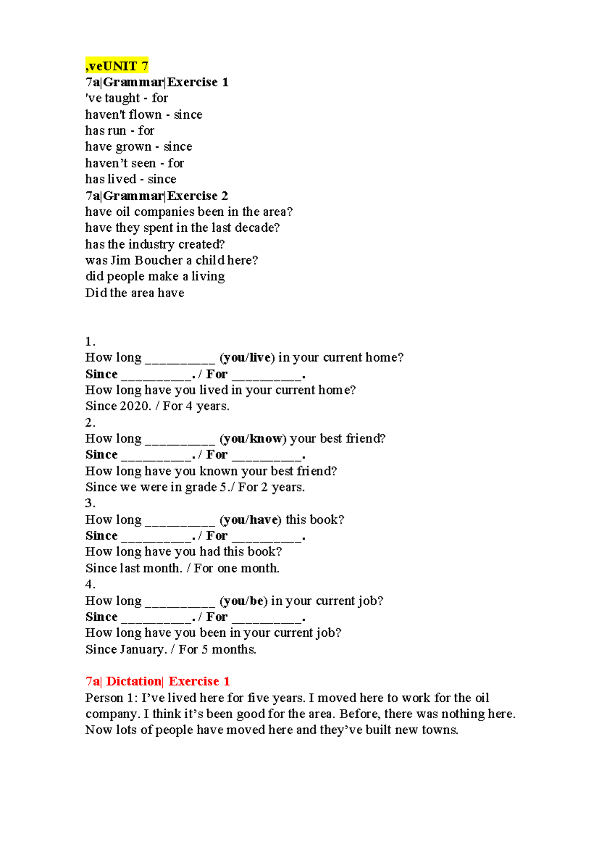 Unit 7 & 8 Review: Key Exercises and Vocabulary Insights - Studocu