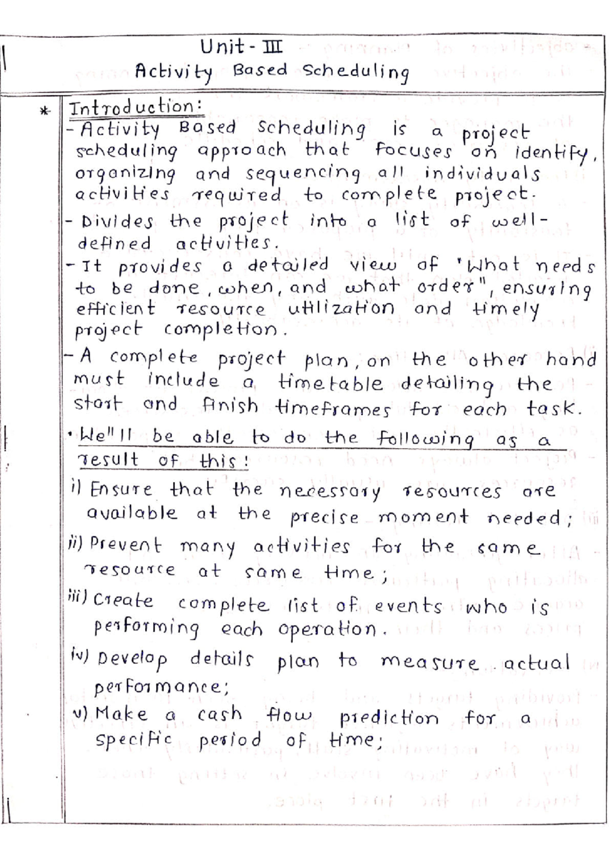 SPM 301: Unit 3 Handwritten Notes on Activity Based Scheduling - Studocu