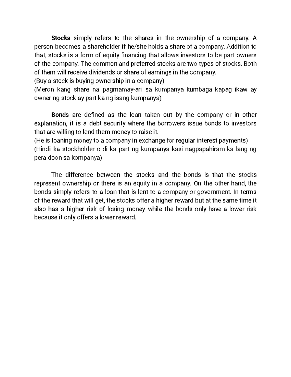 GEN MATH - Lecture on Stocks and Bonds Overview - Studocu