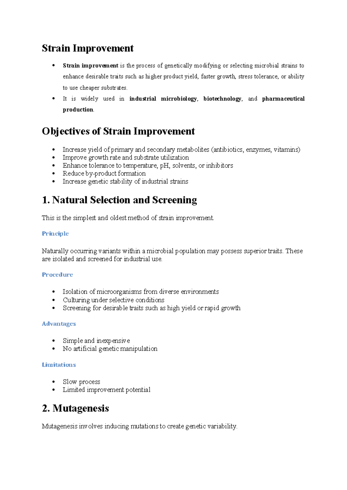 Strain Improvement Techniques in Microbial Biotechnology - Studocu