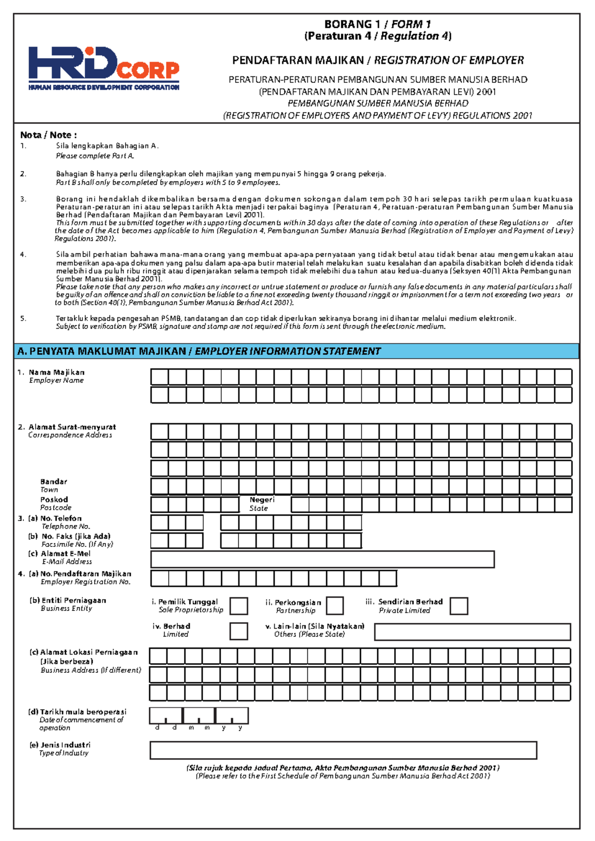 HRDCorp Borang 1 - Pendaftaran Majikan dan Pembayaran Levi - Studocu