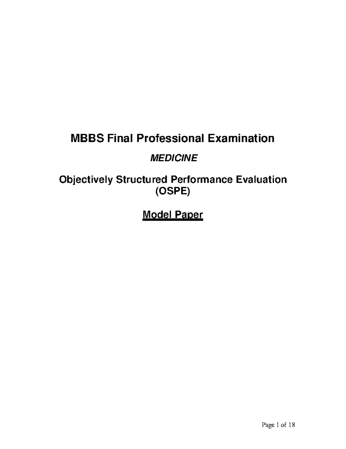 MBBS Final Exam Medicine OSPE Model Paper: Key Topics & Questions - Studocu