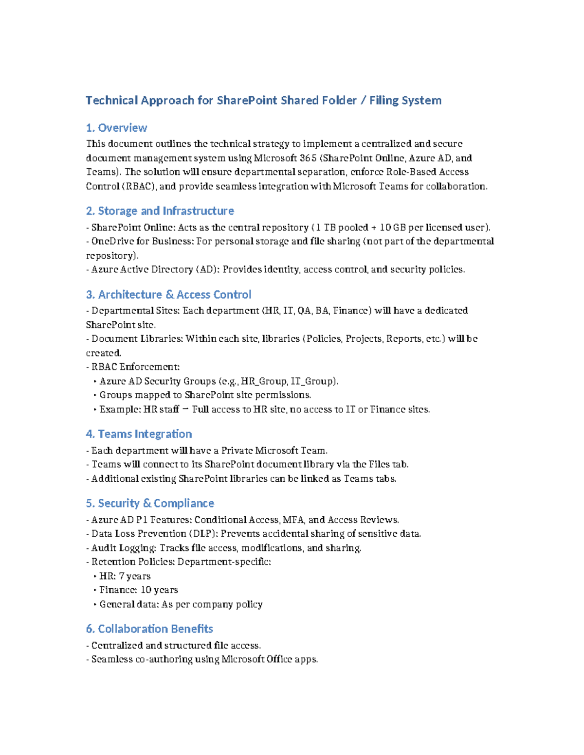 Technical Approach for SharePoint Filing System Implementation - Studocu