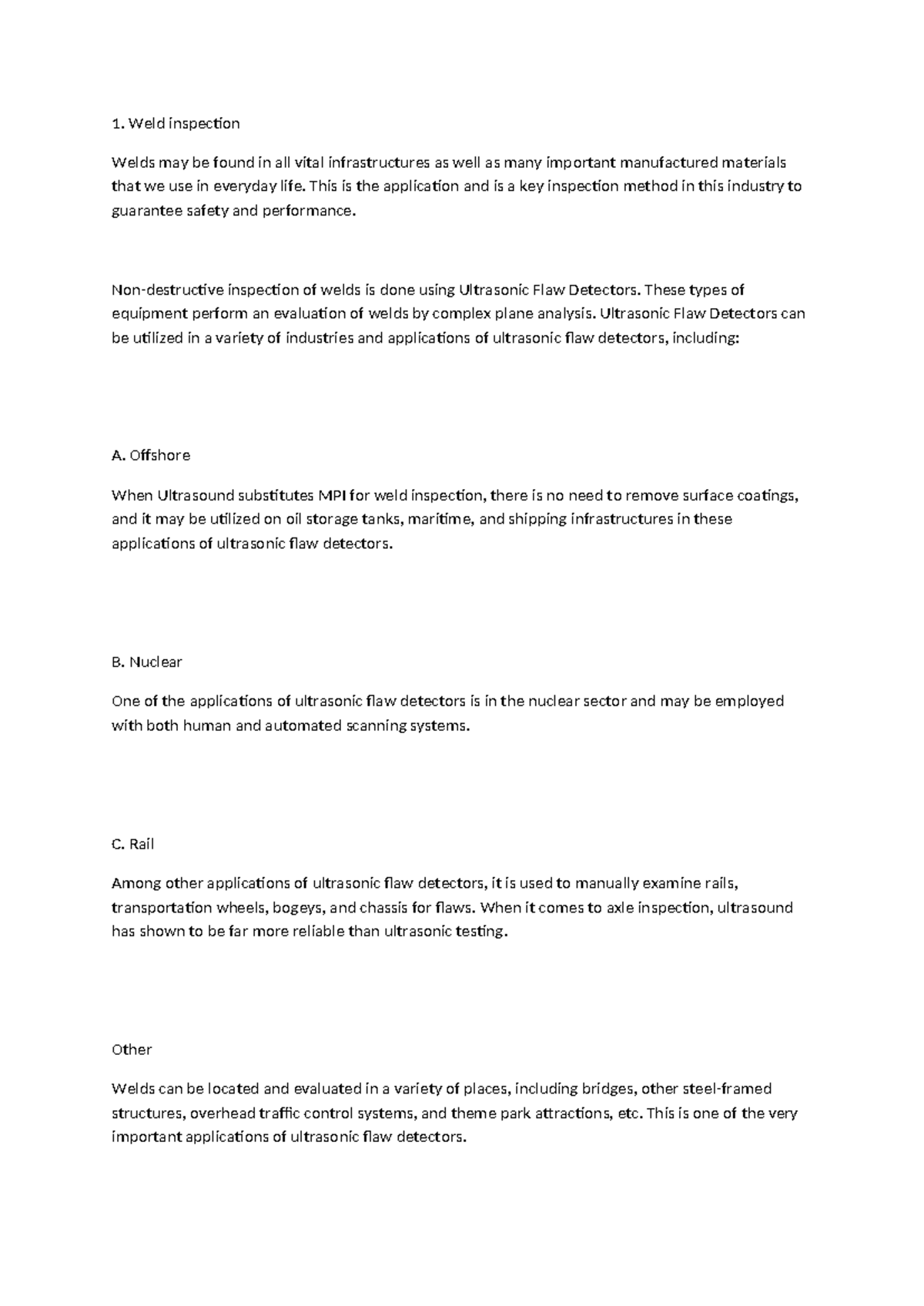 Applications of Ultrasonic Testing (UT) - NDT Study Materials - Studocu