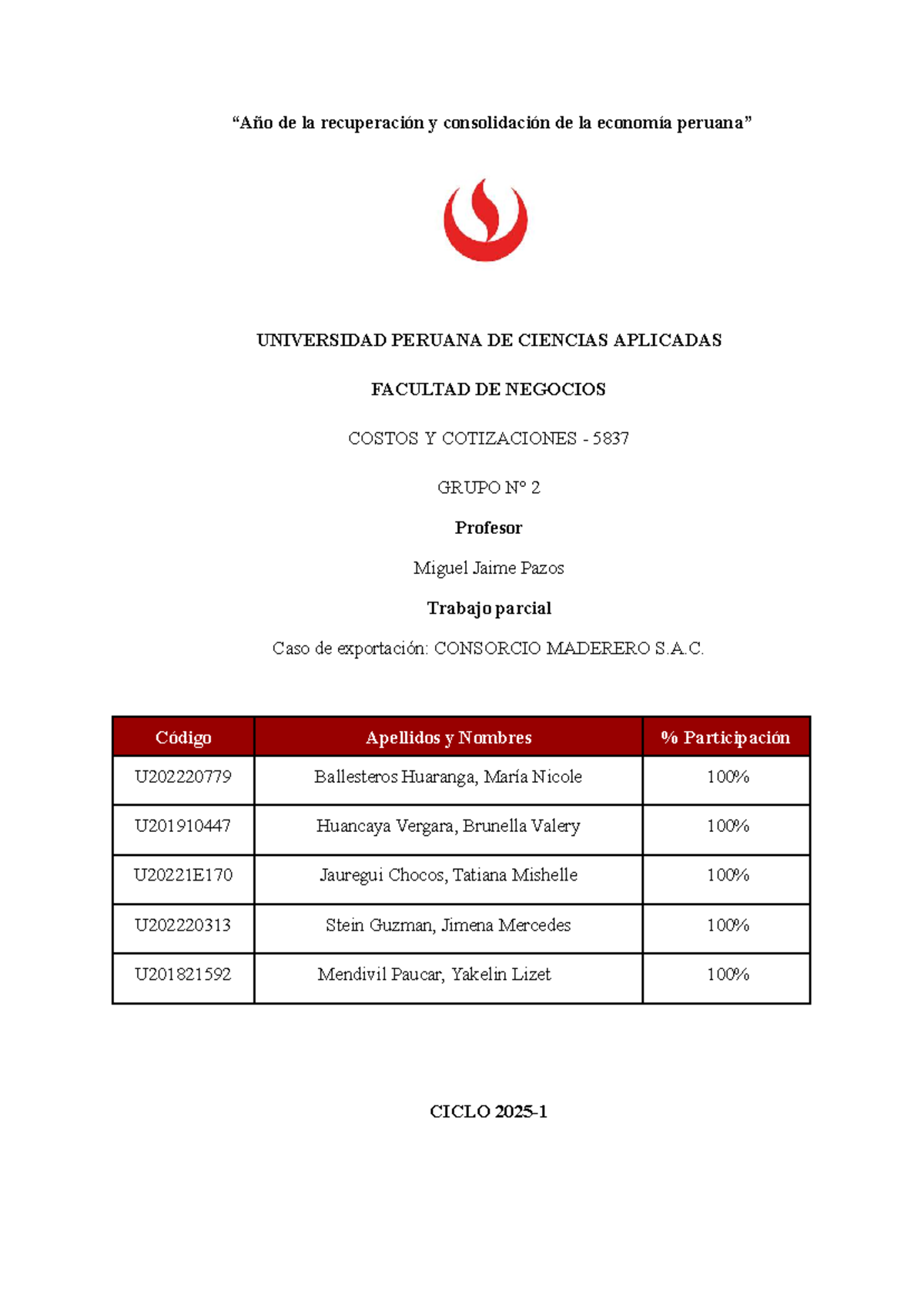 TF 5837 - Caso de Exportación: Análisis de Costos para Consorcio ...