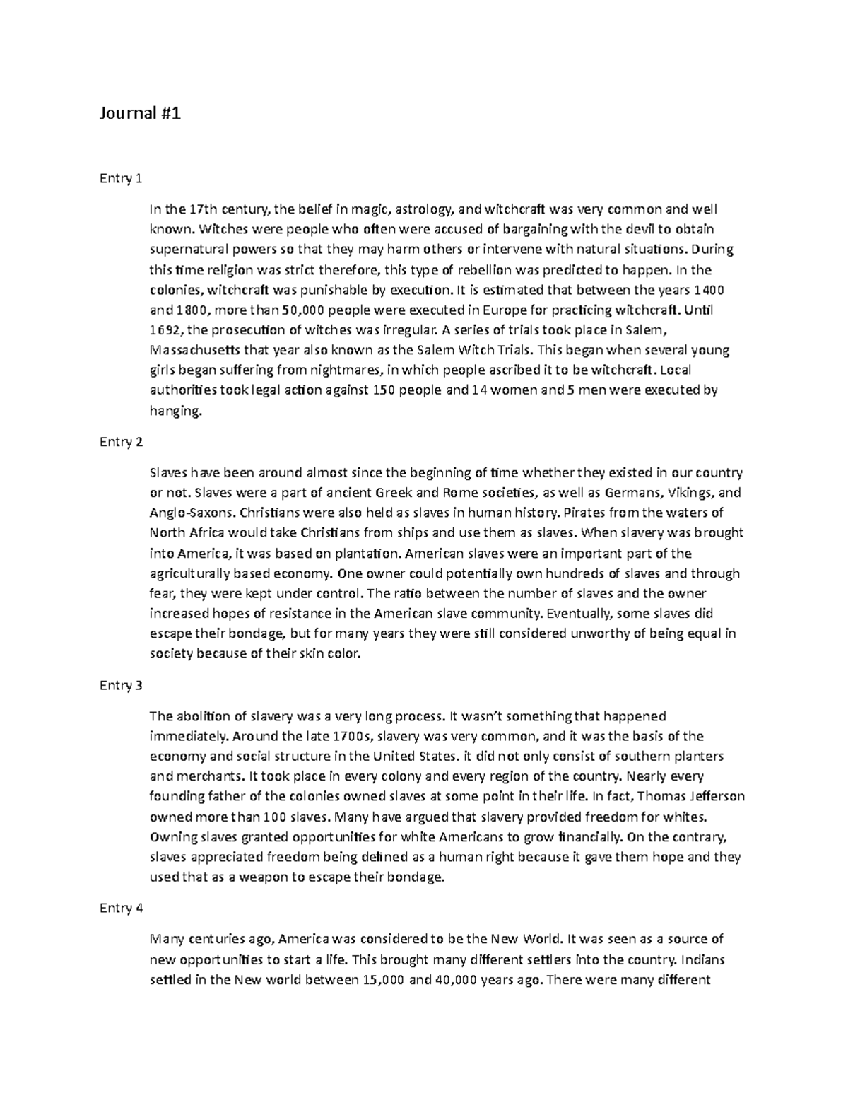 Journal #1 Entries: Key Historical Themes in History 1301 - Studocu