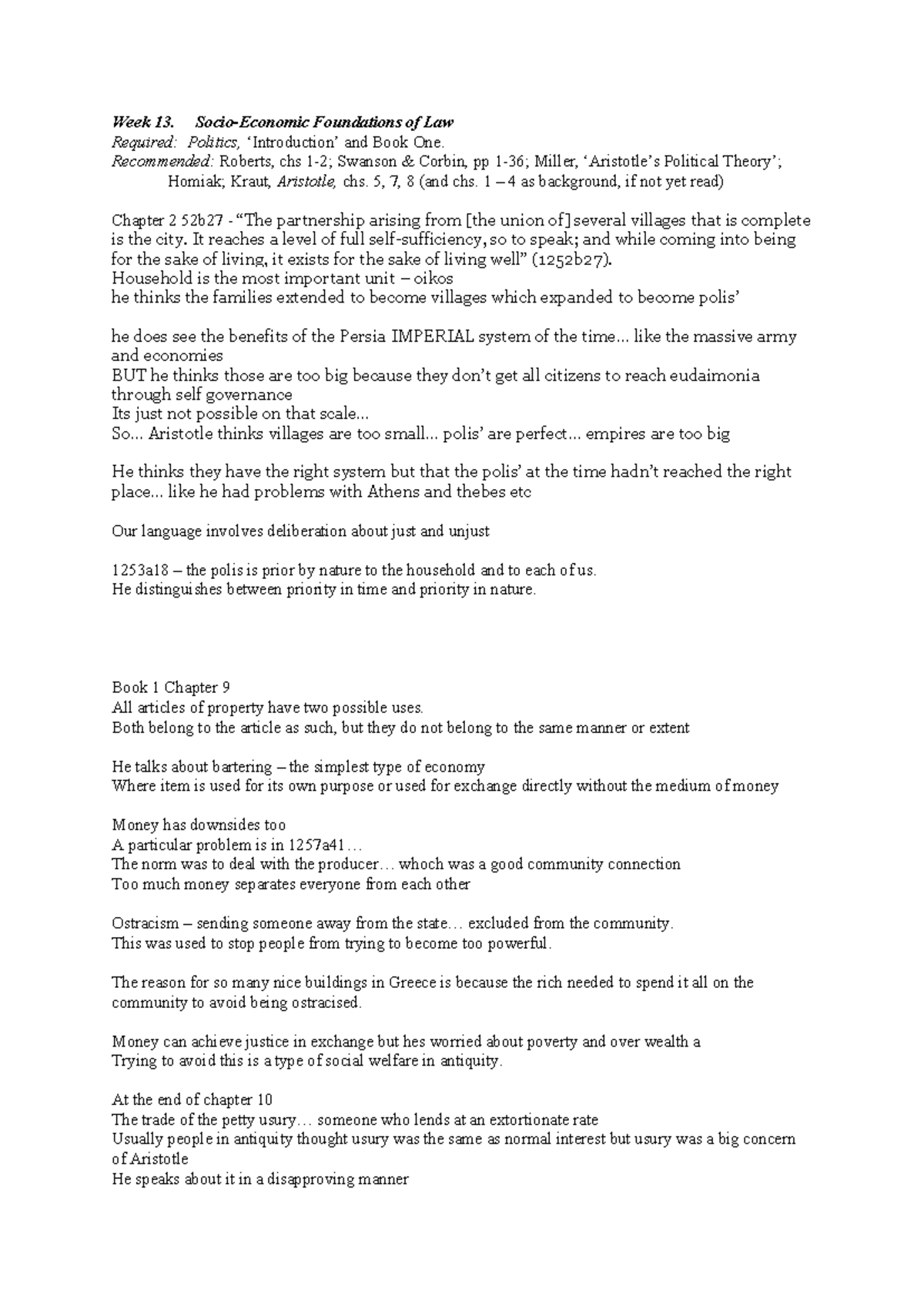 Week 13: Socio-Economic Foundations of Law (Pol. I) Study Notes - Studocu