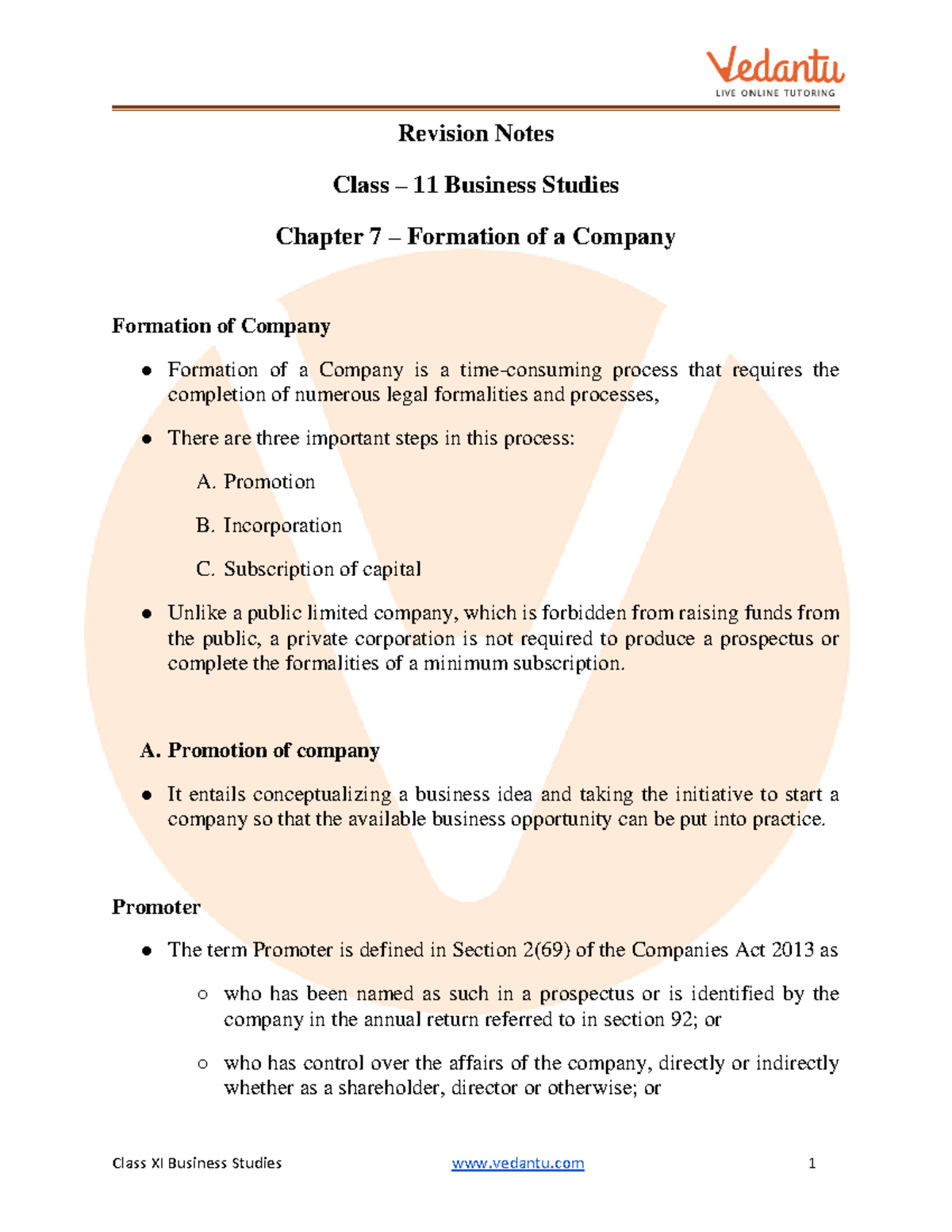 Formation of a Company - Class 11 Business Studies Notes (Chapter 7 ...