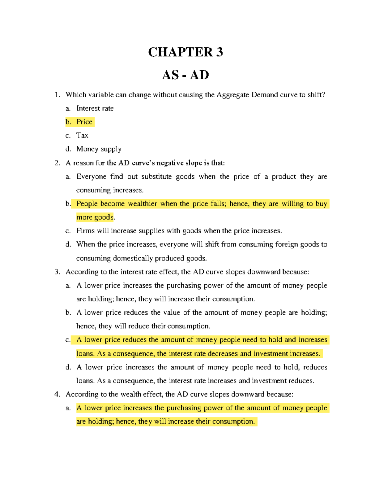 Exercise - C3: Aggregate Demand Concepts and Effects - Studocu