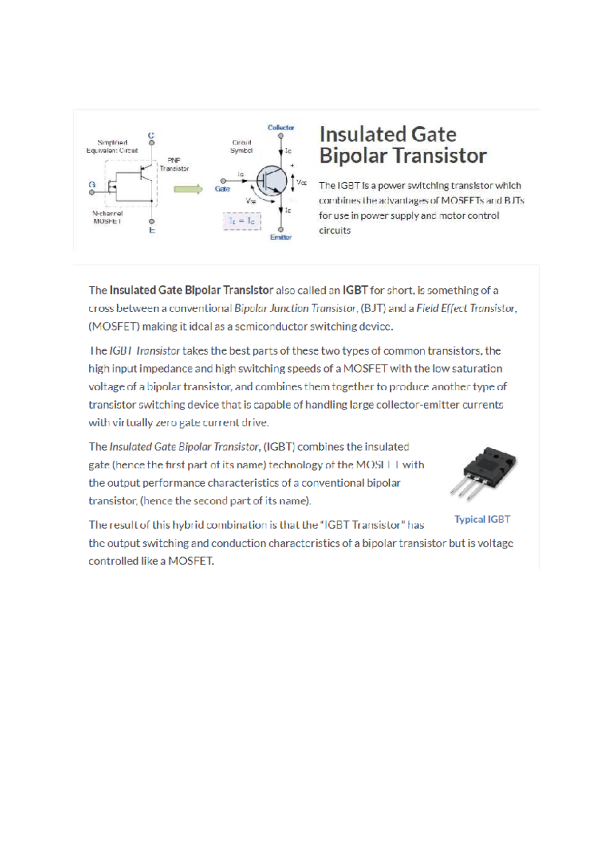 IGBT - Lecture Notes on Insulated Gate Bipolar Transistor Basics - Studocu