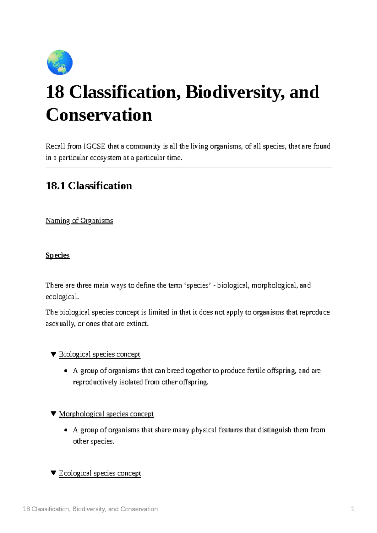 18 IGCSE Classification, Biodiversity & Conservation Study Notes - Studocu