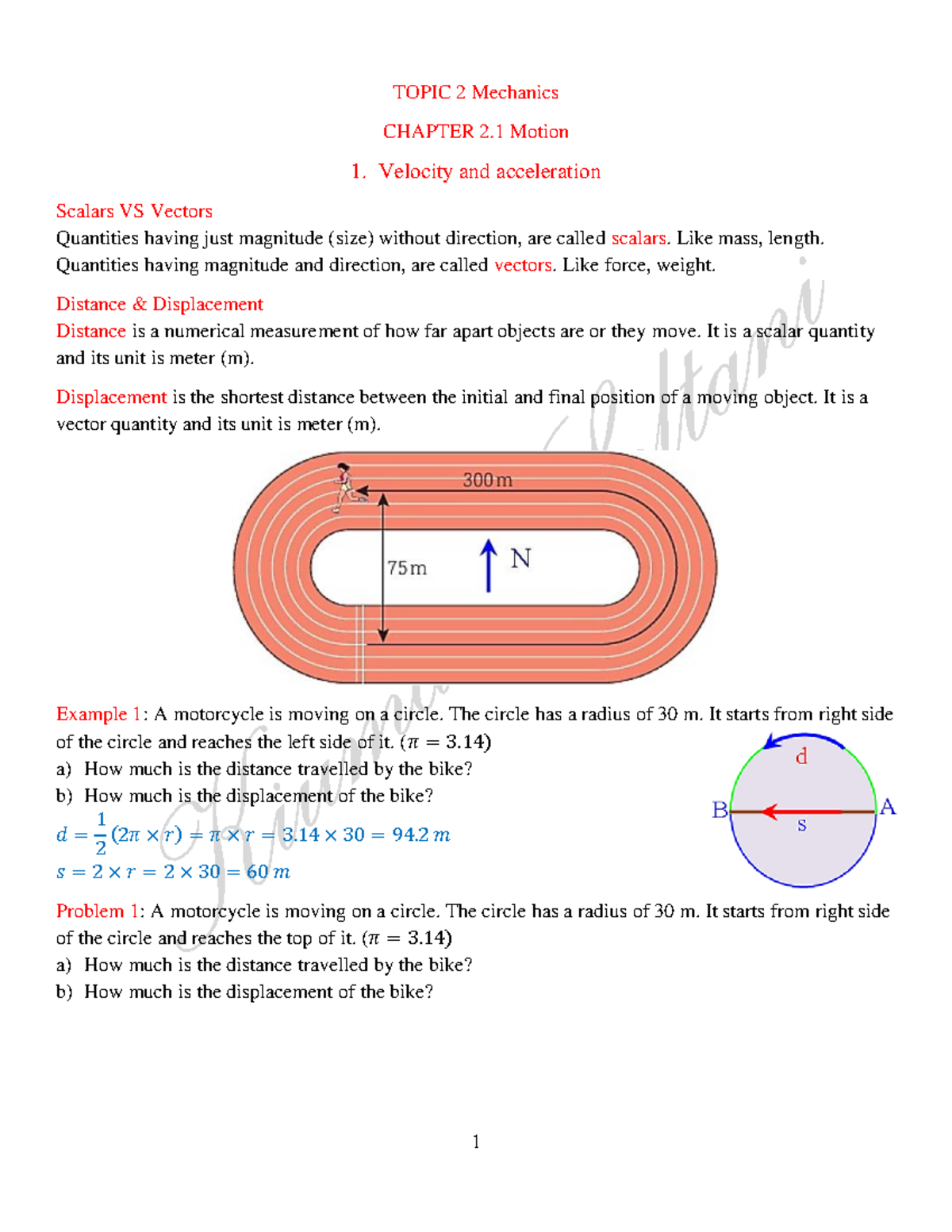 2.1 - 1 - Physics Mechanics: Motion, Velocity, and Acceleration Notes ...