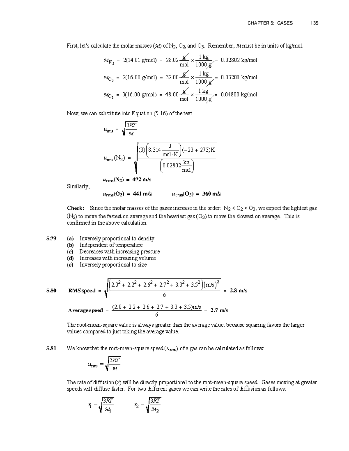 CHAPTER 5: GASES - Molar Masses & RMS Speed Calculations (CHEM 101 ...