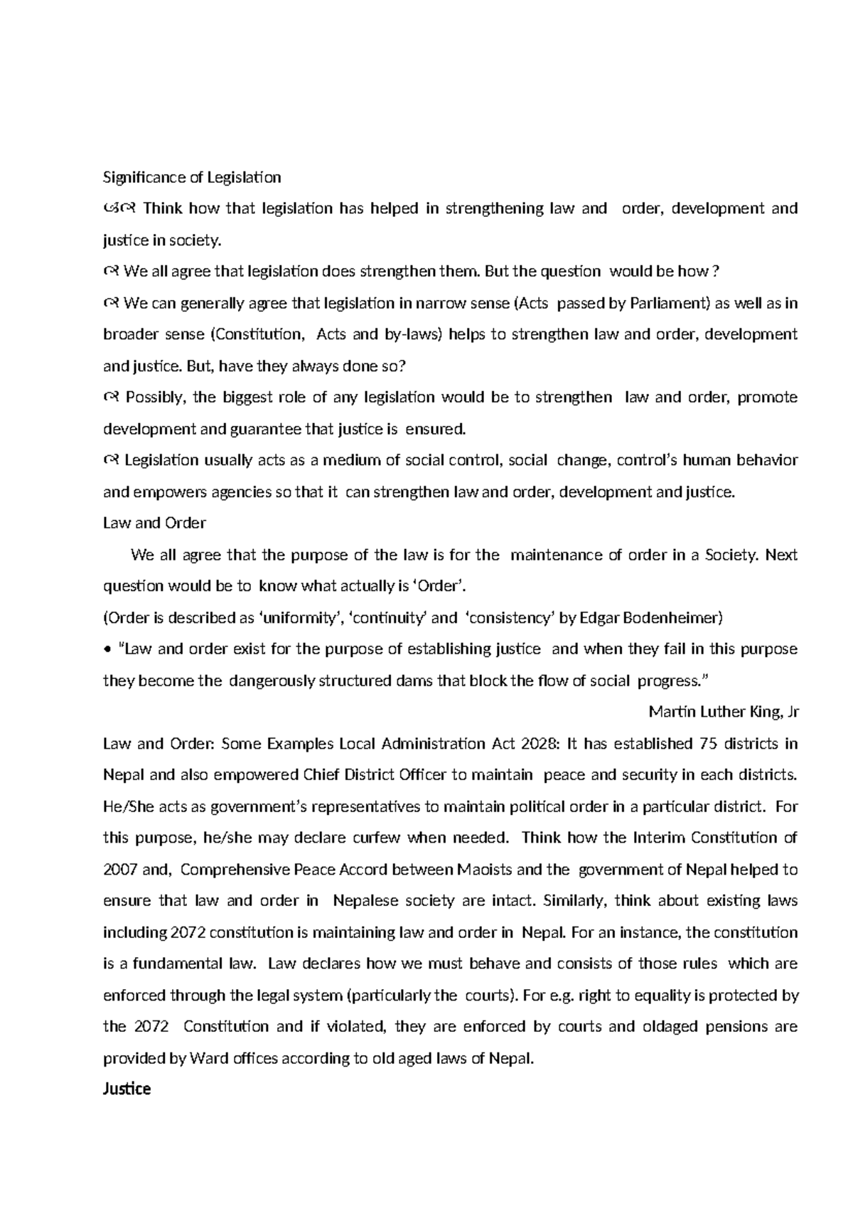 The Role of Legislation in Strengthening Law, Order, and Justice - Studocu