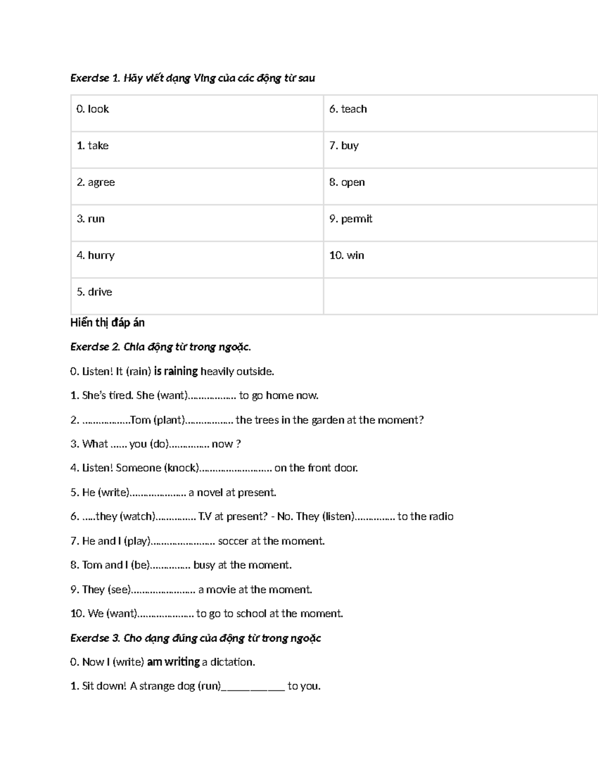 Exercise 1: Present Continuous Tense Practice (ENG101) - Studocu